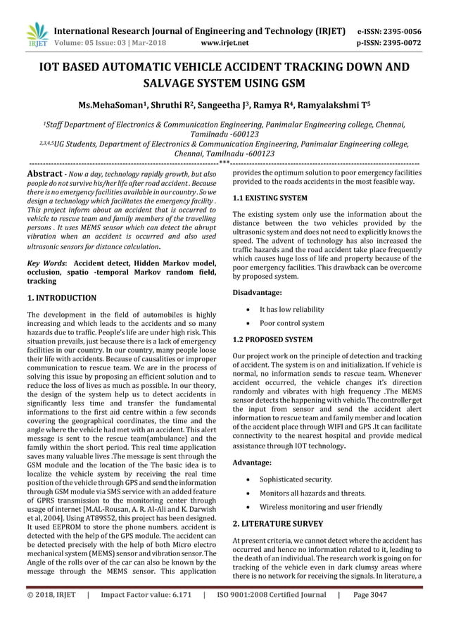 IRJET- Iot Based Automatic Vehicle Accident Tracking Down and Salvage ...