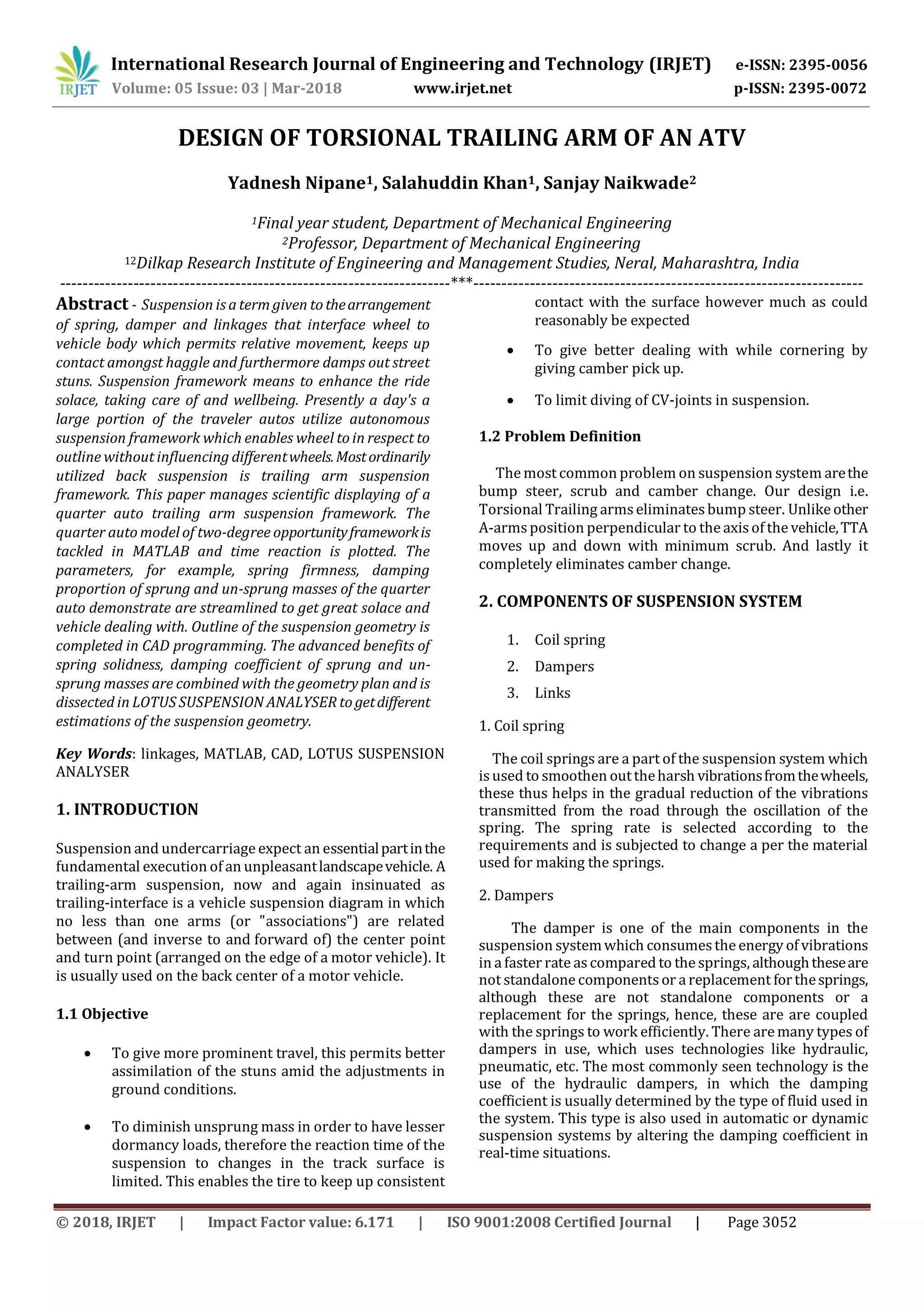 IRJET- Design of Torsional Trailing Arm of an ATV | PDF