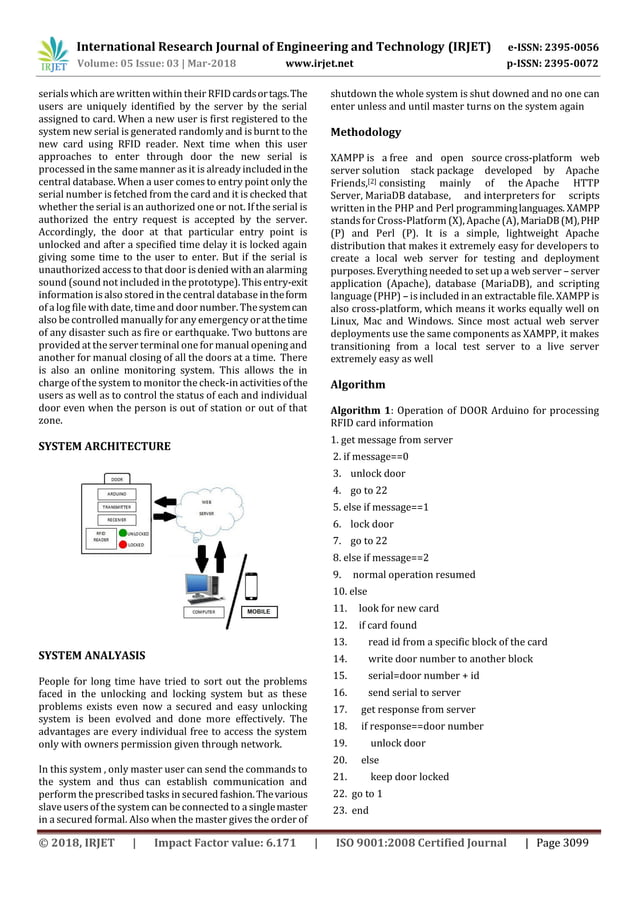 IRJET- Arduino Based Entrance Monitoring System using RFID and Real ...