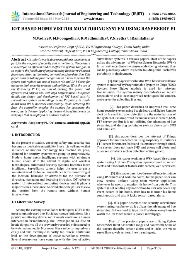 IRJET- Iot Based Home Visitor Monitoring System using Raspberry Pi | PDF