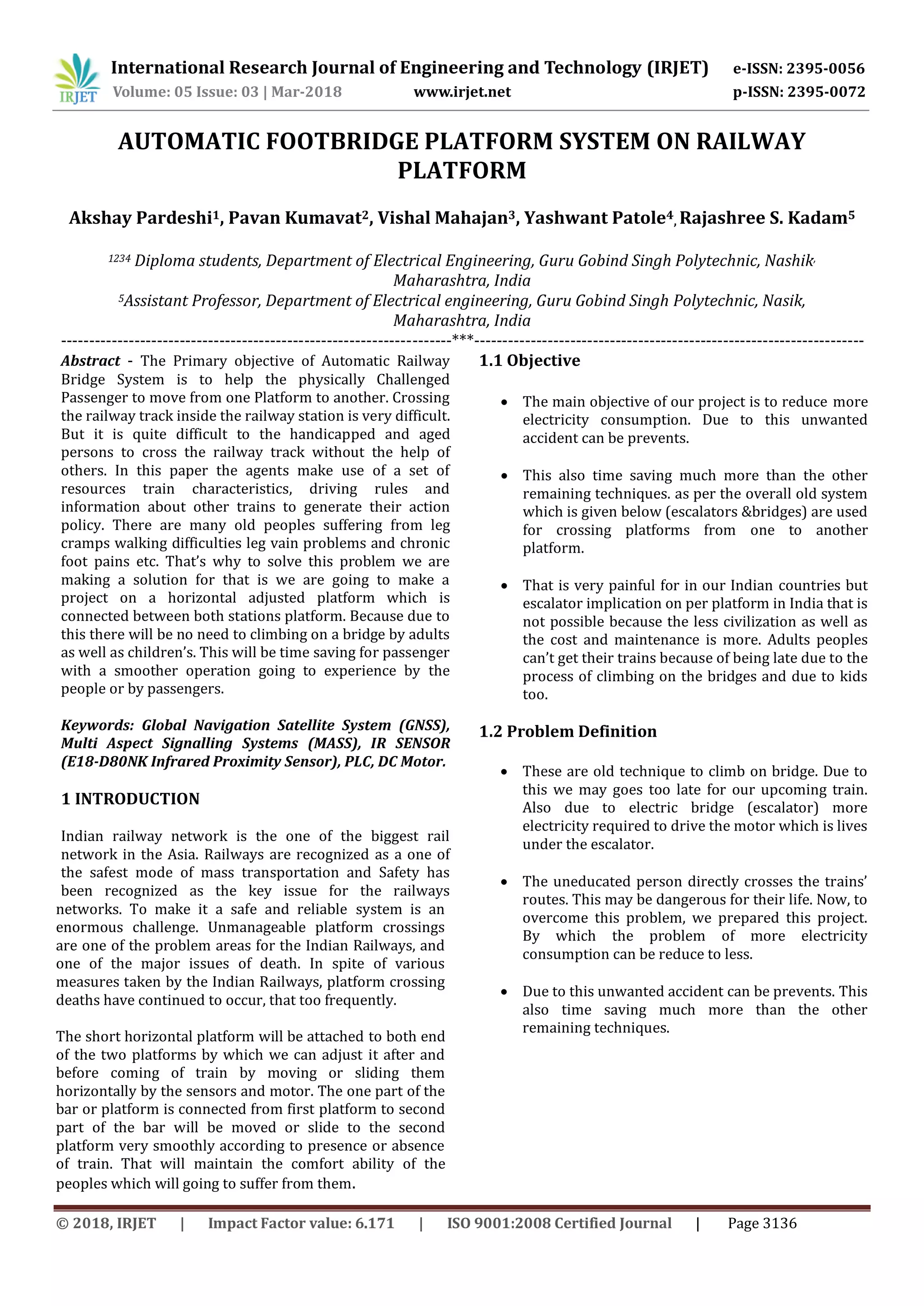 IRJET- Automatic Footbridge Platform System on Railway Platform | PDF