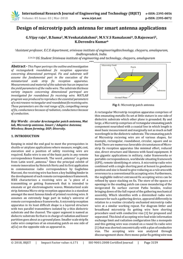 IRJET- Design of Microstrip Patch Antenna for Smart Antenna Applications | PDF