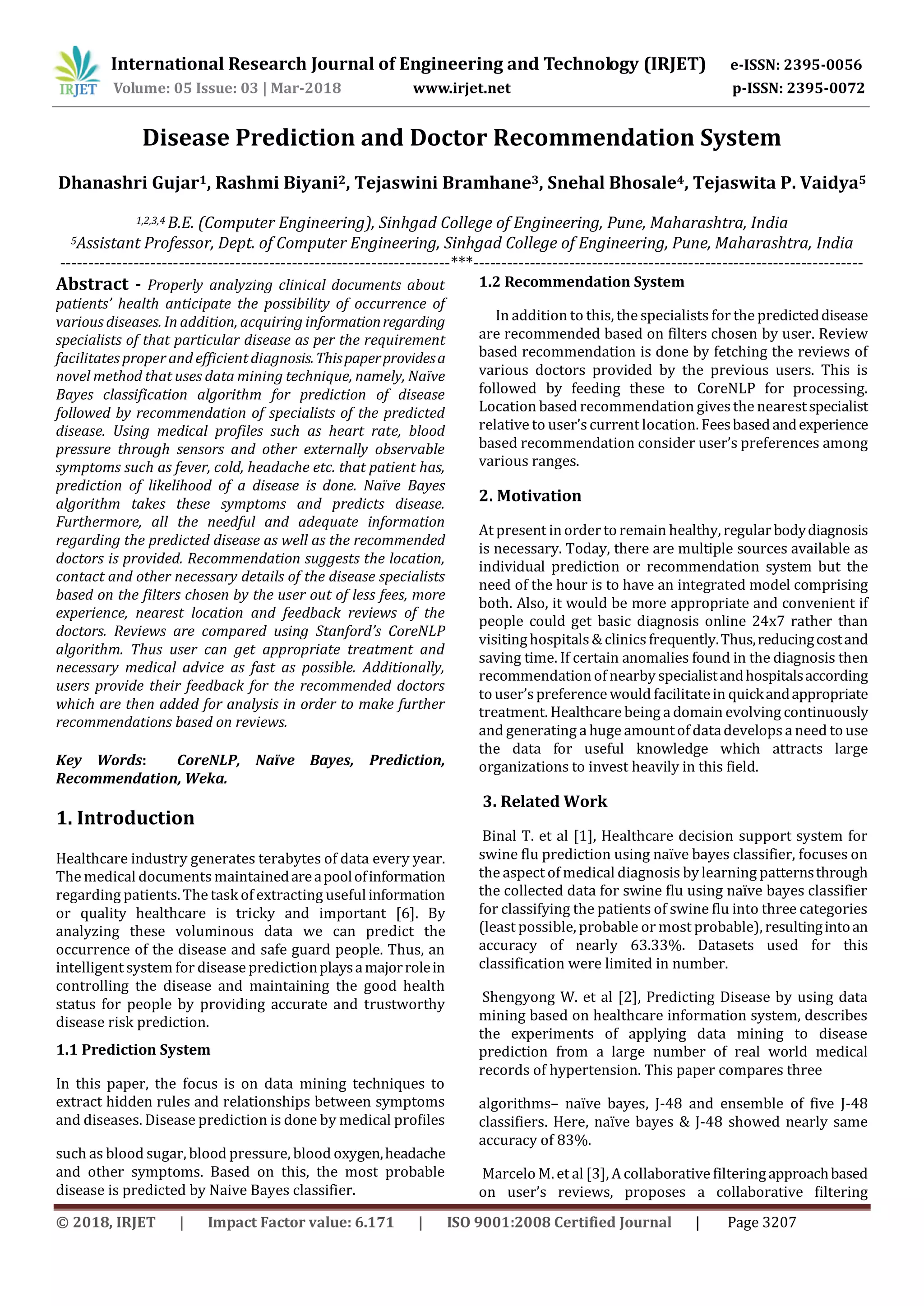IRJET- Disease Prediction and Doctor Recommendation System | PDF