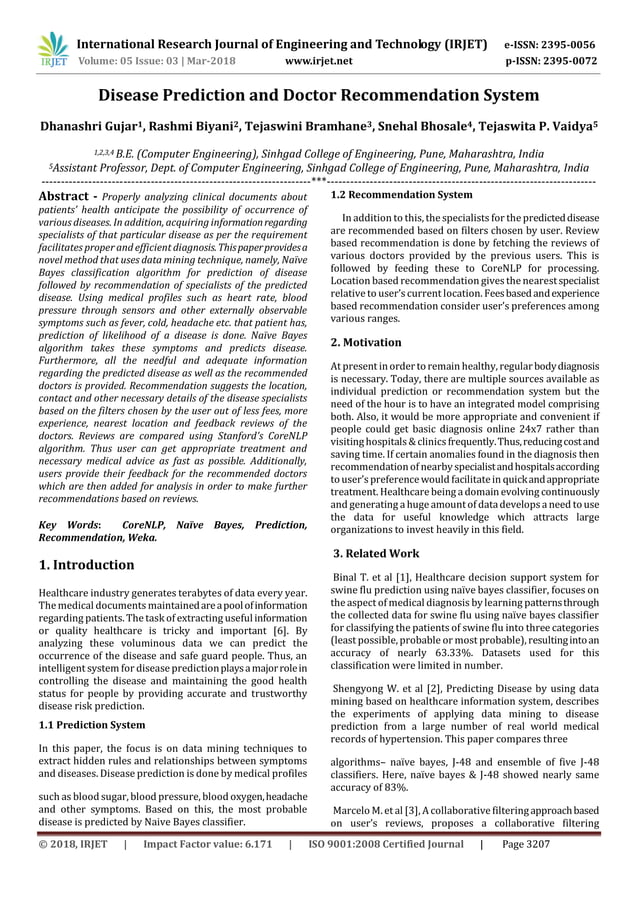IRJET- Disease Prediction and Doctor Recommendation System | PDF