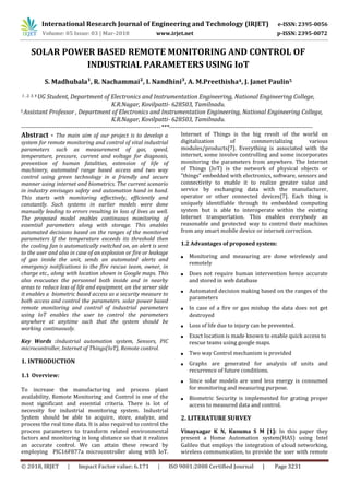 IRJET- Solar Power Based Remote Monitoring and Control of Industrial ...