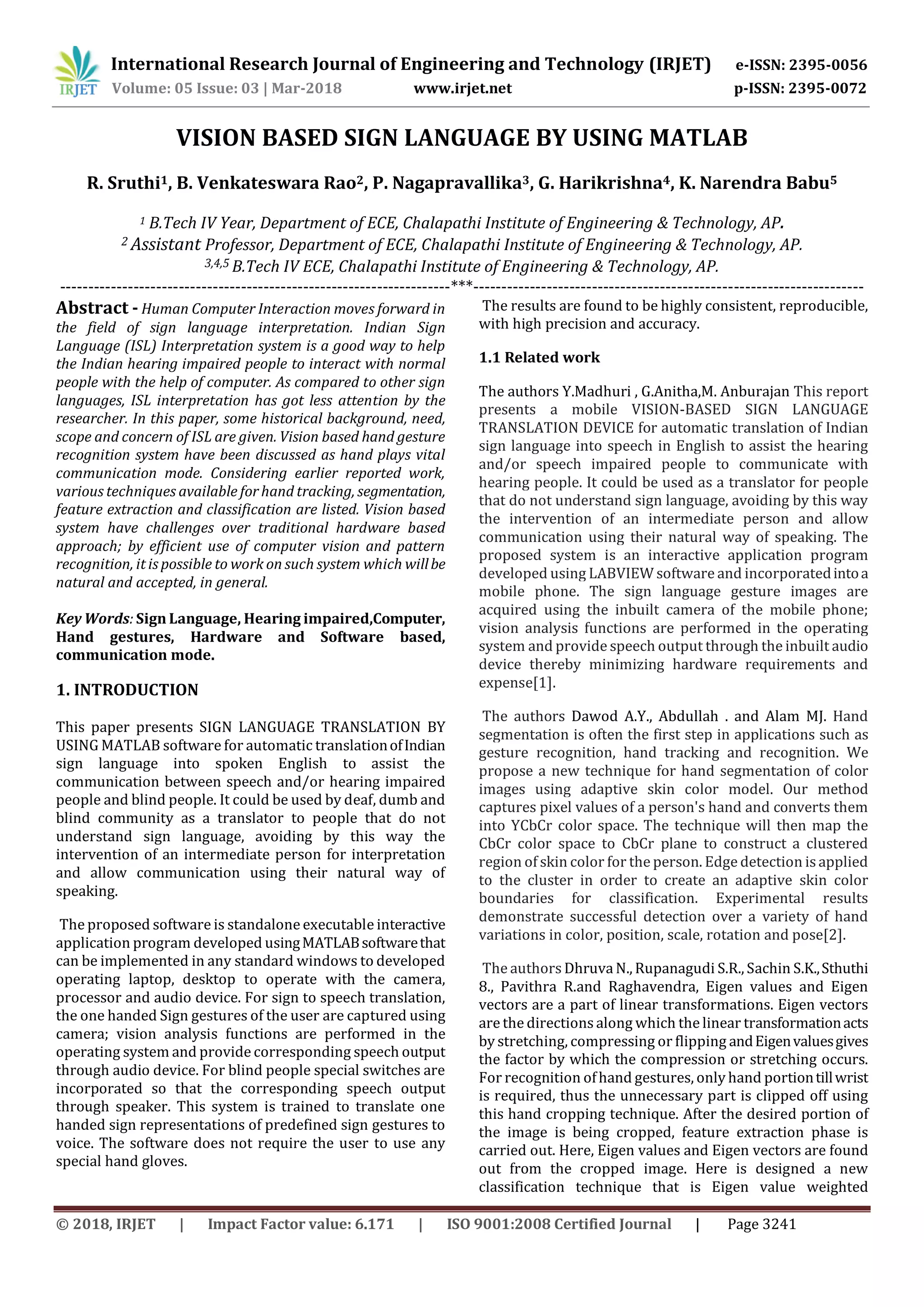 IRJET- Vision Based Sign Language by using Matlab | PDF IRJET- Vision Based Sign Language by using Matlab | PDF