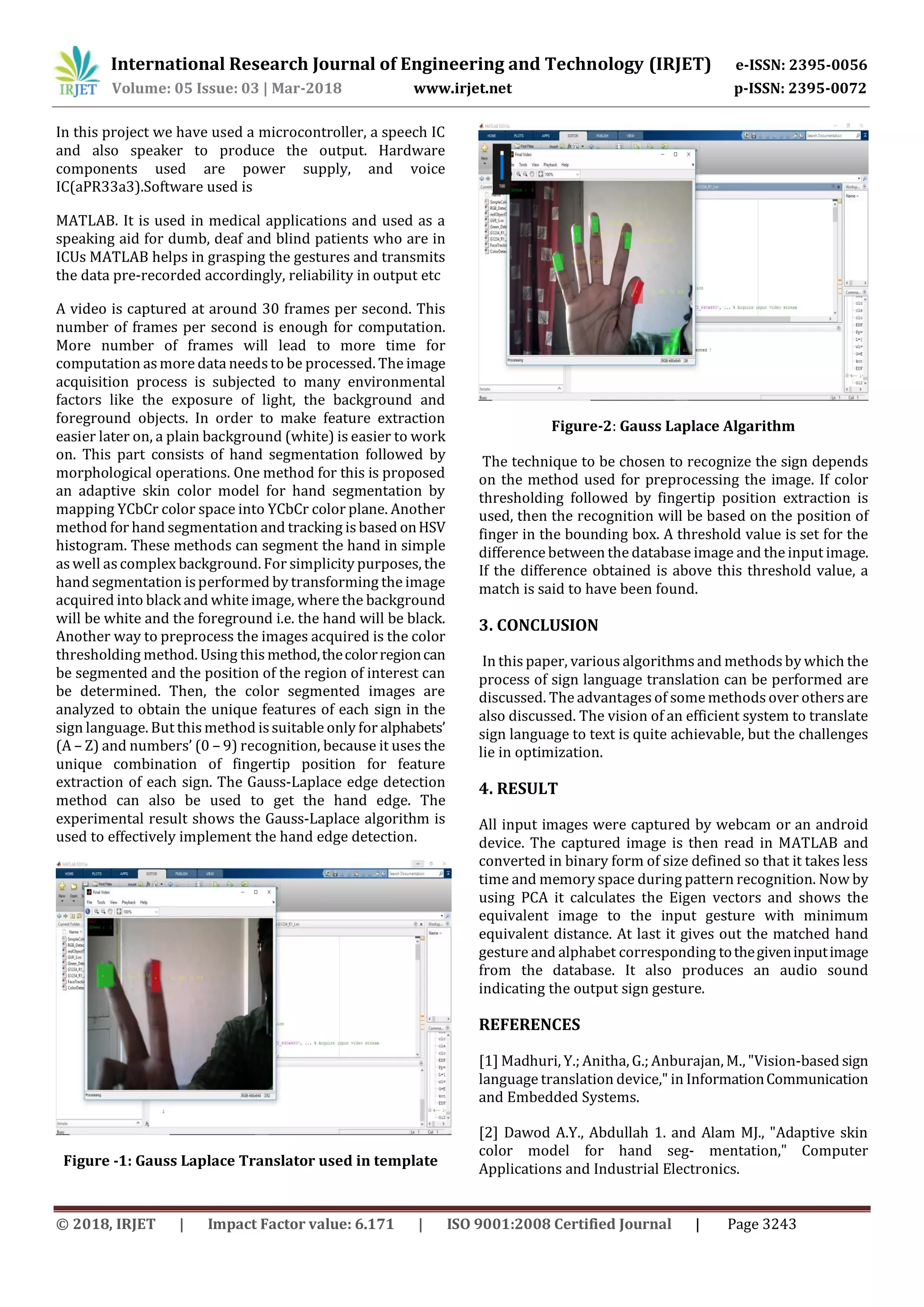 IRJET- Vision Based Sign Language by using Matlab | PDF