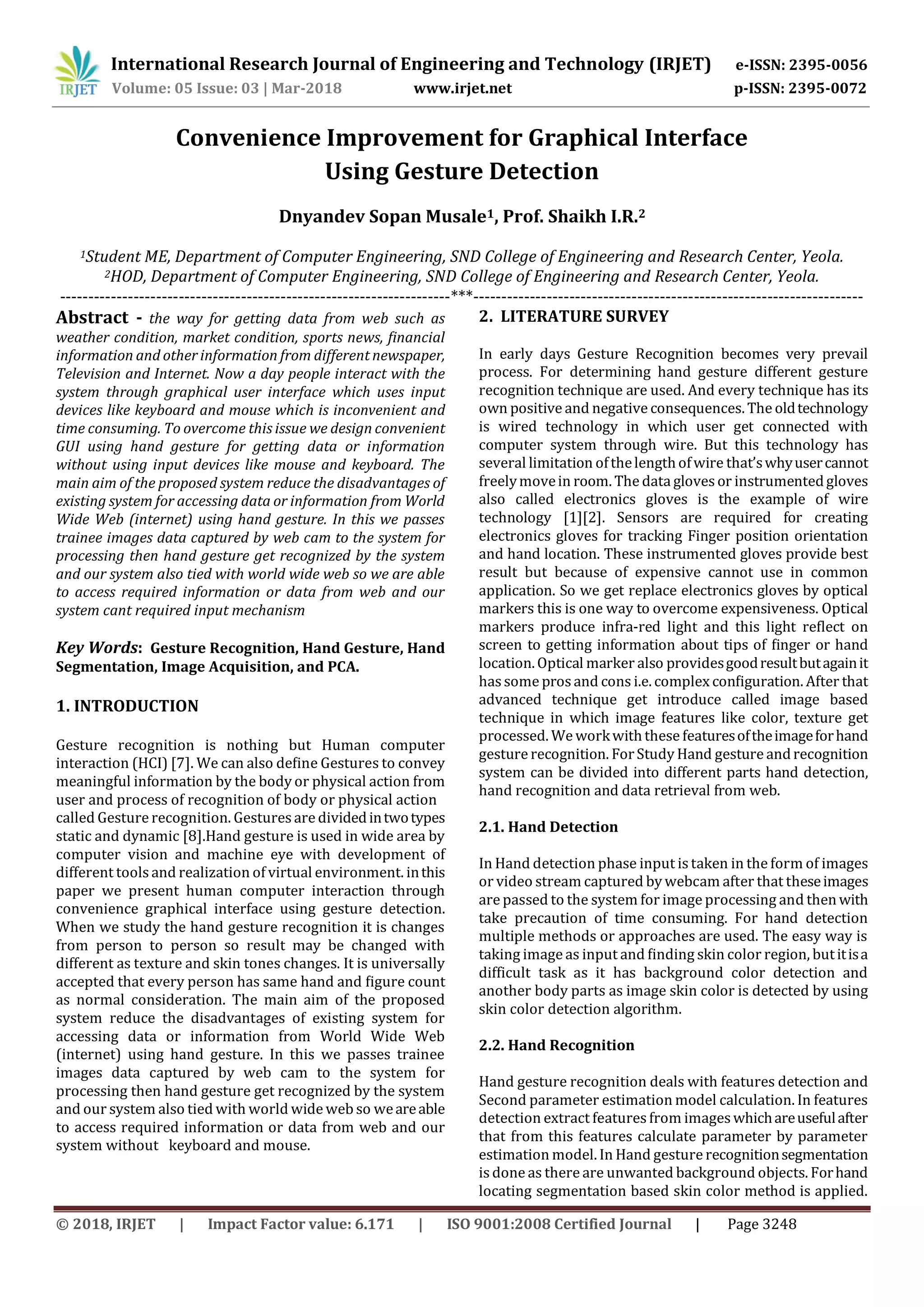 IRJET- Convenience Improvement for Graphical Interface using Gesture Detection | PDF