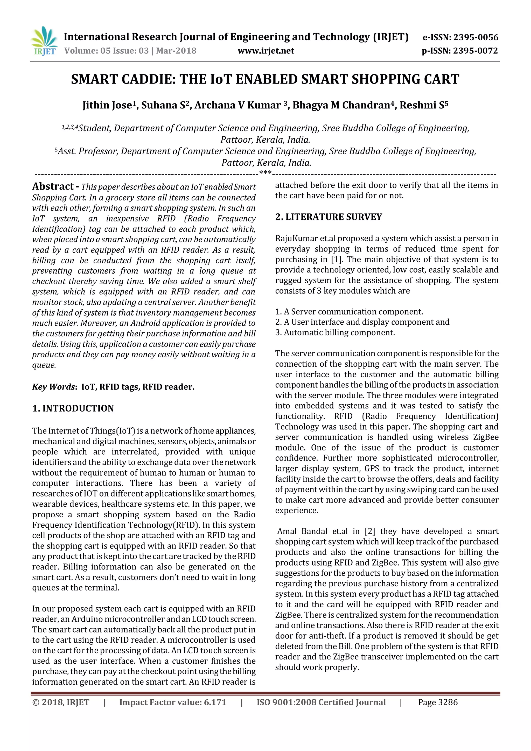 IRJET- Smart Caddie: The IoT Enabled Smart Shopping Cart | PDF