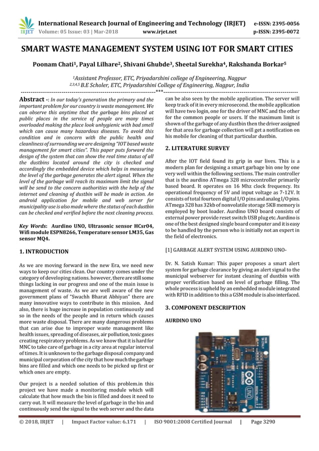 IRJET- Smart Waste Management System using IoT for Smart Cities | PDF