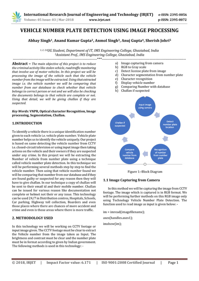 IRJET- Vehicle Number Plate Detection using Image Processing | PDF
