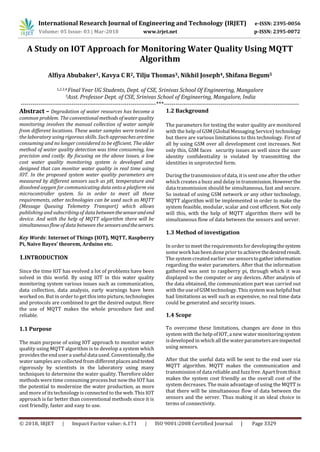IRJET- A Study on IOT Approach for Monitoring Water Quality using MQTT Algorithm | PDF ...