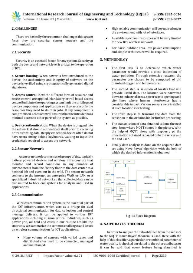 IRJET- A Study on IOT Approach for Monitoring Water Quality using MQTT Algorithm | PDF ...