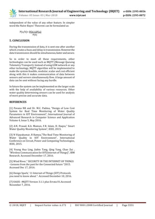 IRJET- A Study on IOT Approach for Monitoring Water Quality using MQTT Algorithm | PDF ...