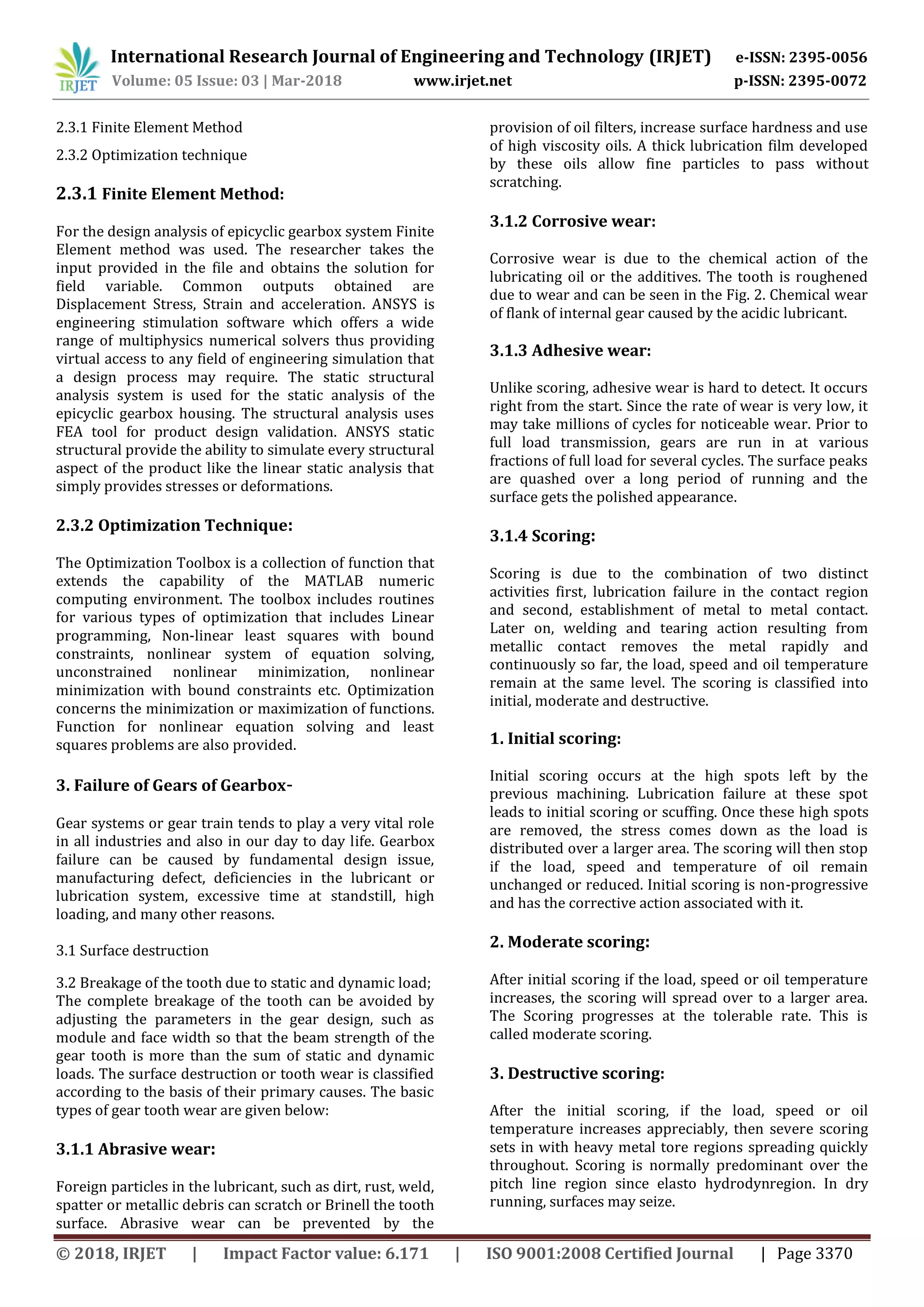 IRJET- Optimization Technique of Epicyclic Gear Train and Failure of Gears: A Review | PDF ...