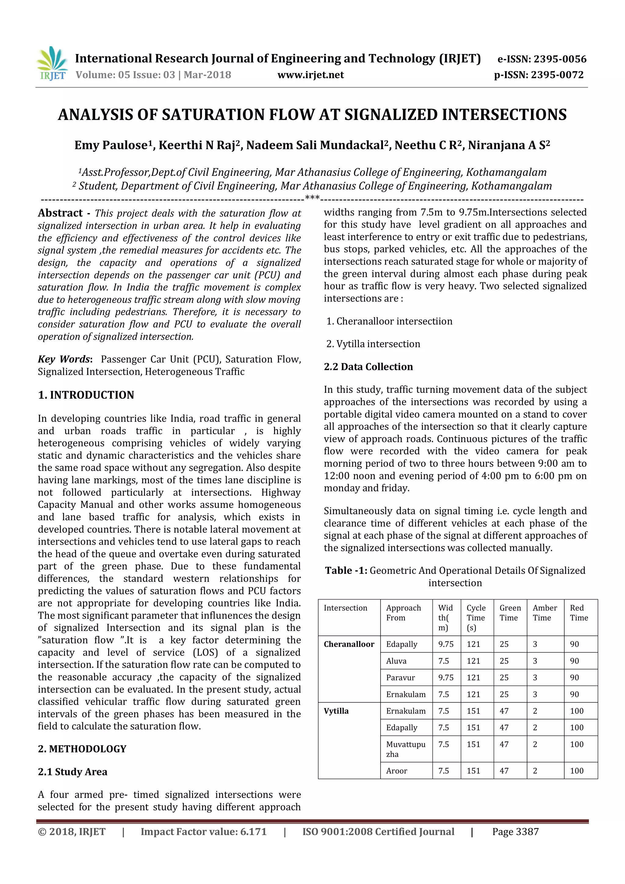 IRJET- Analysis of Saturation Flow at Signalized Intersections | PDF