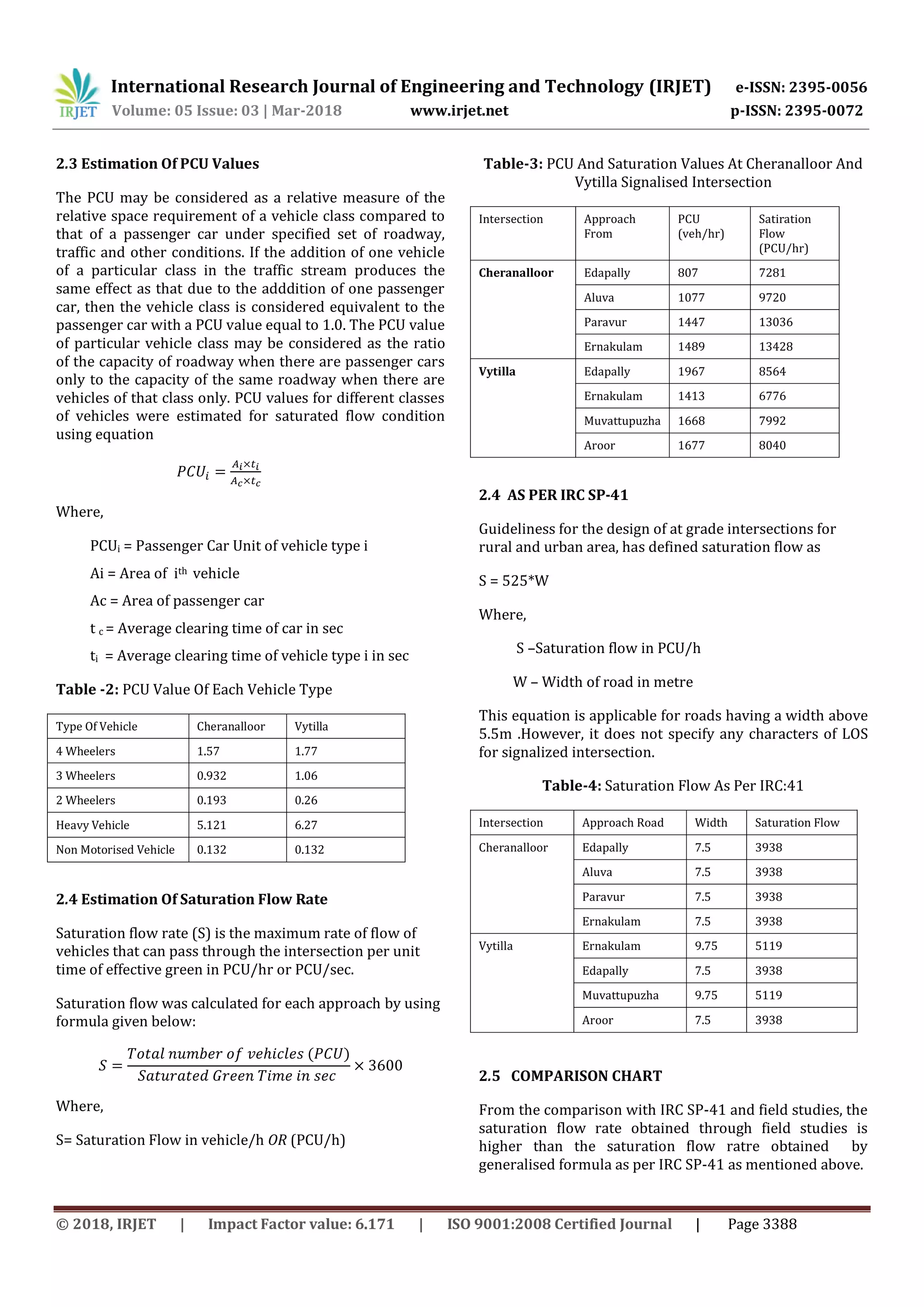 Irjet Analysis Of Saturation Flow At Signalized Intersections Pdf