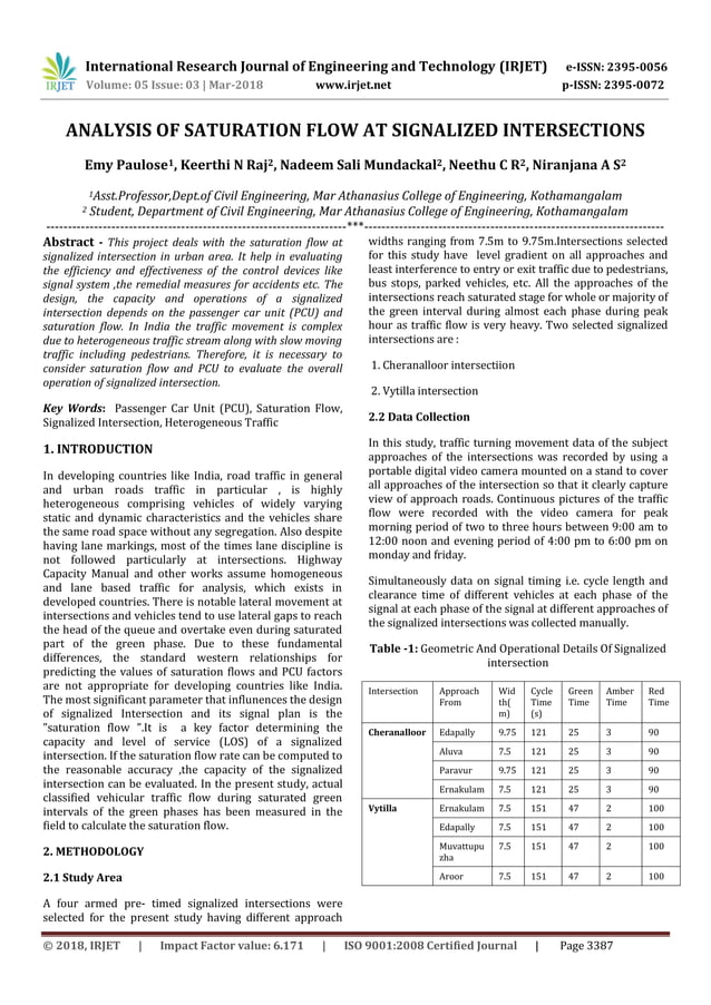 IRJET- Analysis of Saturation Flow at Signalized Intersections | PDF