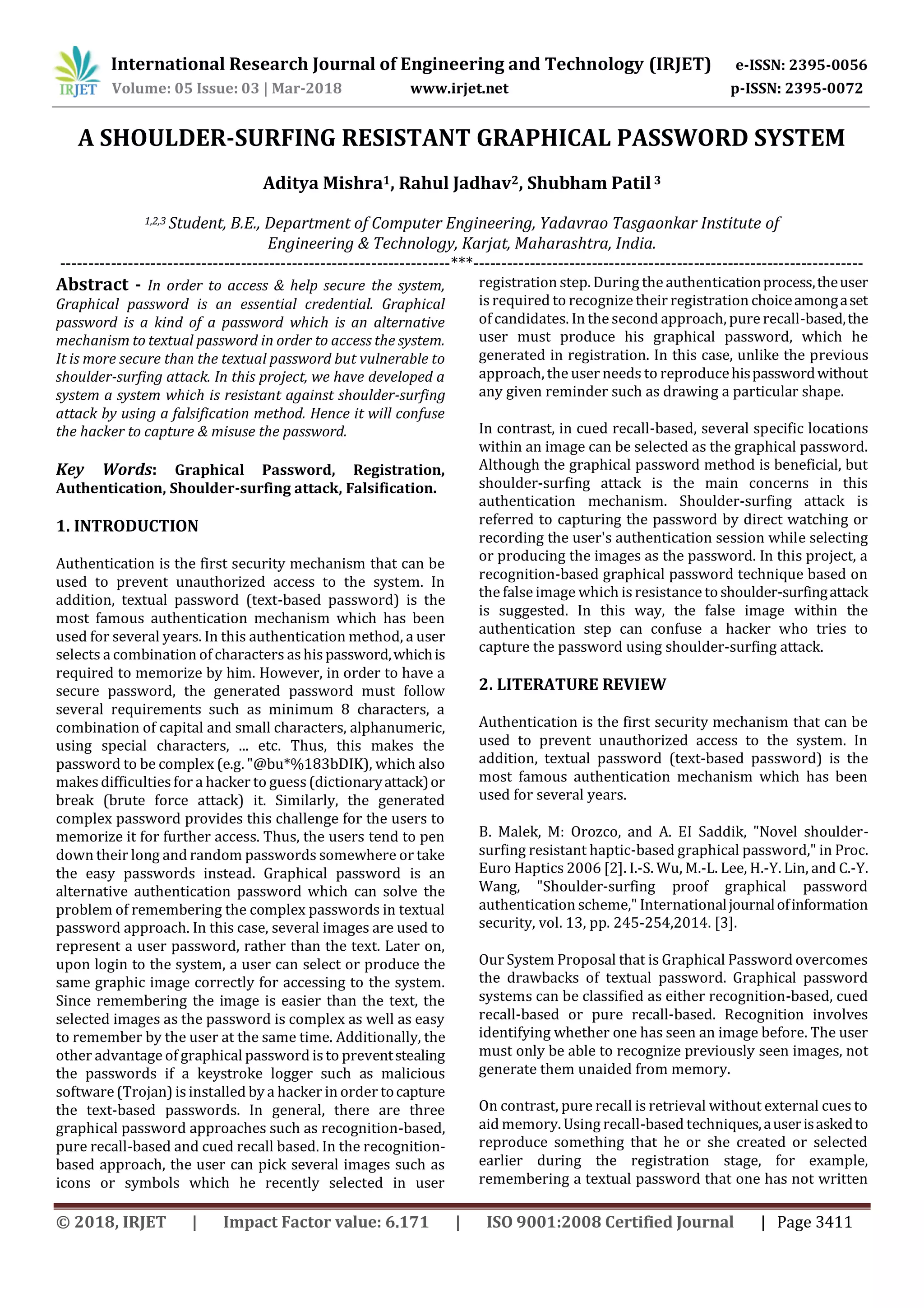IRJET- A Shoulder-Surfing Resistant Graphical Password System | PDF