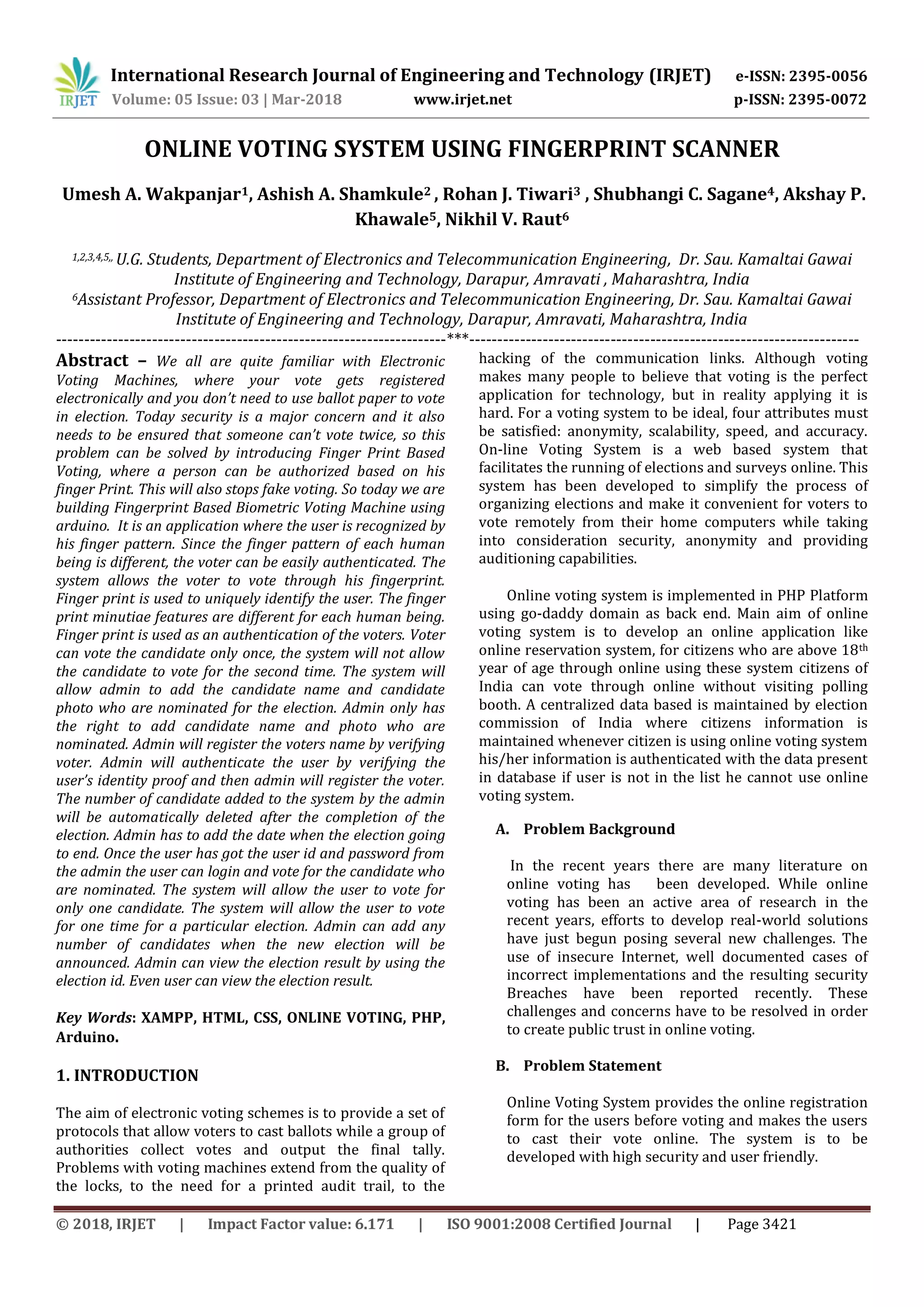 IRJET- Online Voting System using Fingerprint Scanner | PDF