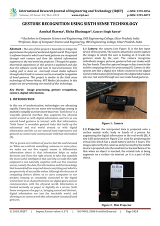 IRJET- Gesture Recognition using Sixth Sense Technology | PDF