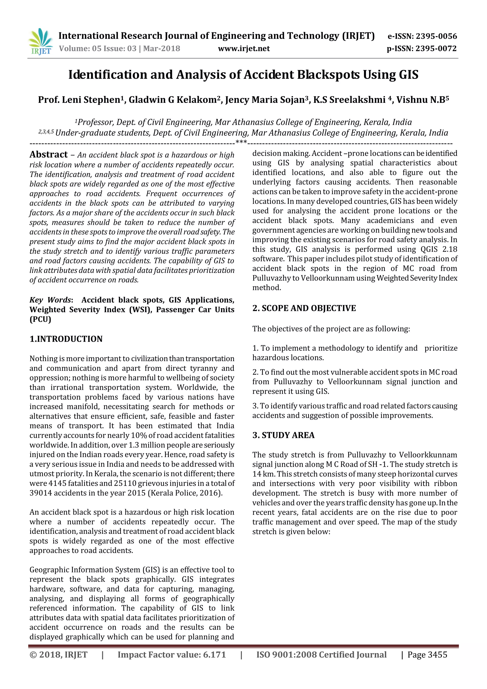 IRJET- Identification and Analysis of Accident Blackspots using GIS | PDF