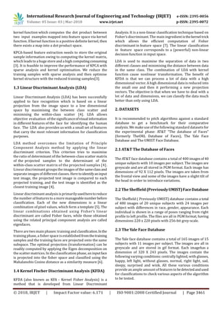 IRJET- Comparative Study of PCA, KPCA, KFA and LDA Algorithms for Face Recognition | PDF