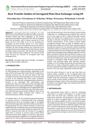 IRJET- Heat Transfer Studies of Corrugated Plate Heat Exchanger using ...