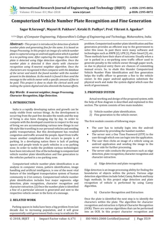 IRJET- Computerized Vehicle Number Plate Recognition and Fine ...