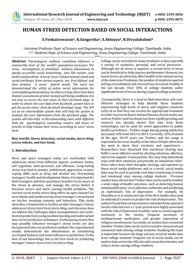 IRJET- Human Stress Detection Based on Social Interactions | PDF