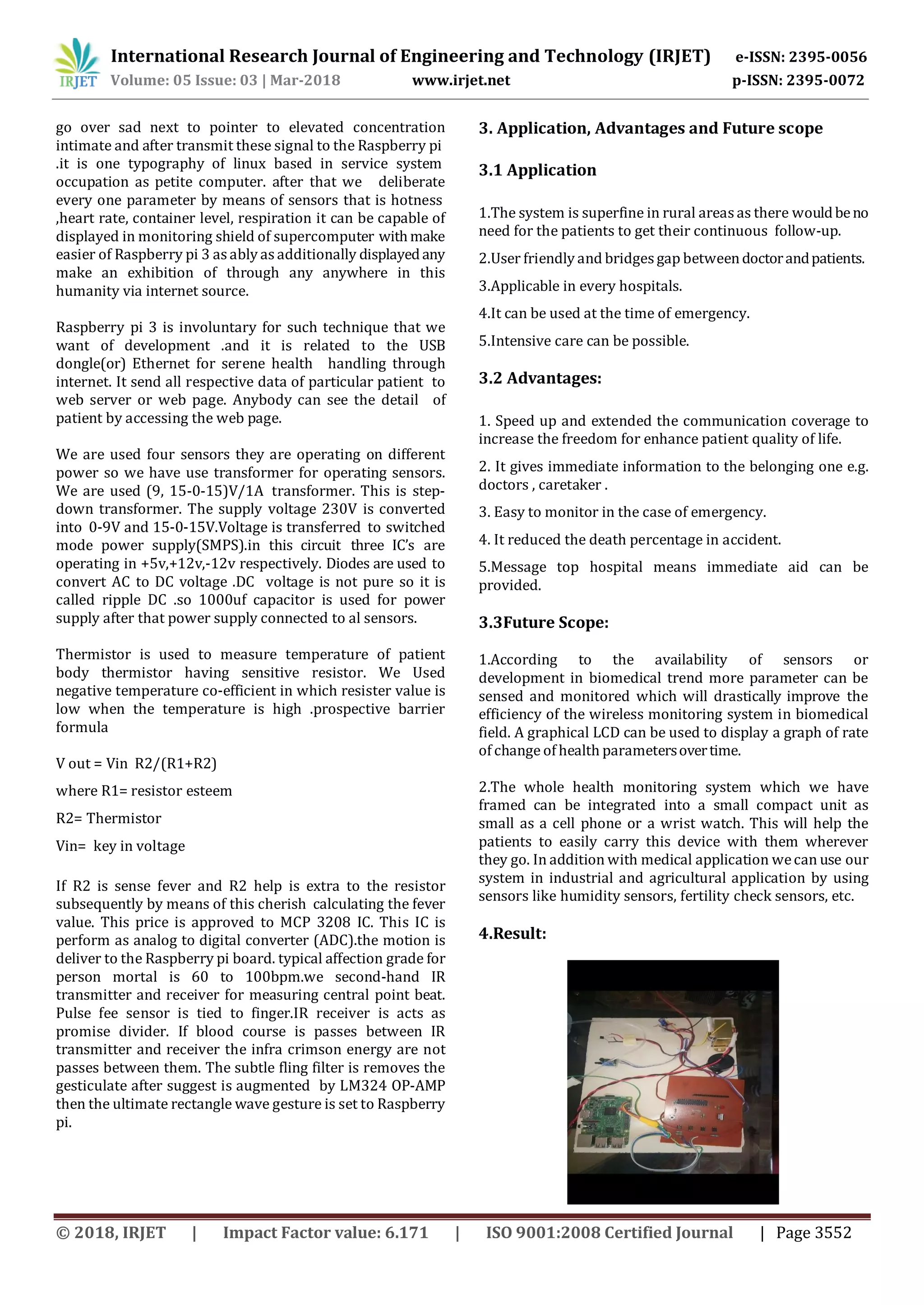 IRJET- Human Health monitoring System using IOT and Raspberry PI3 | PDF