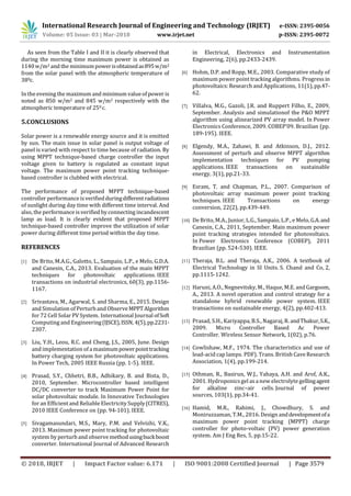 IRJET- Maximum Power Point Technique based Solar Charge Controller implemented Solar System | PDF