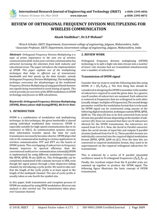 IRJET- Review of Orthogonal Frequency Division Multiplexing for Wireless Communication | PDF