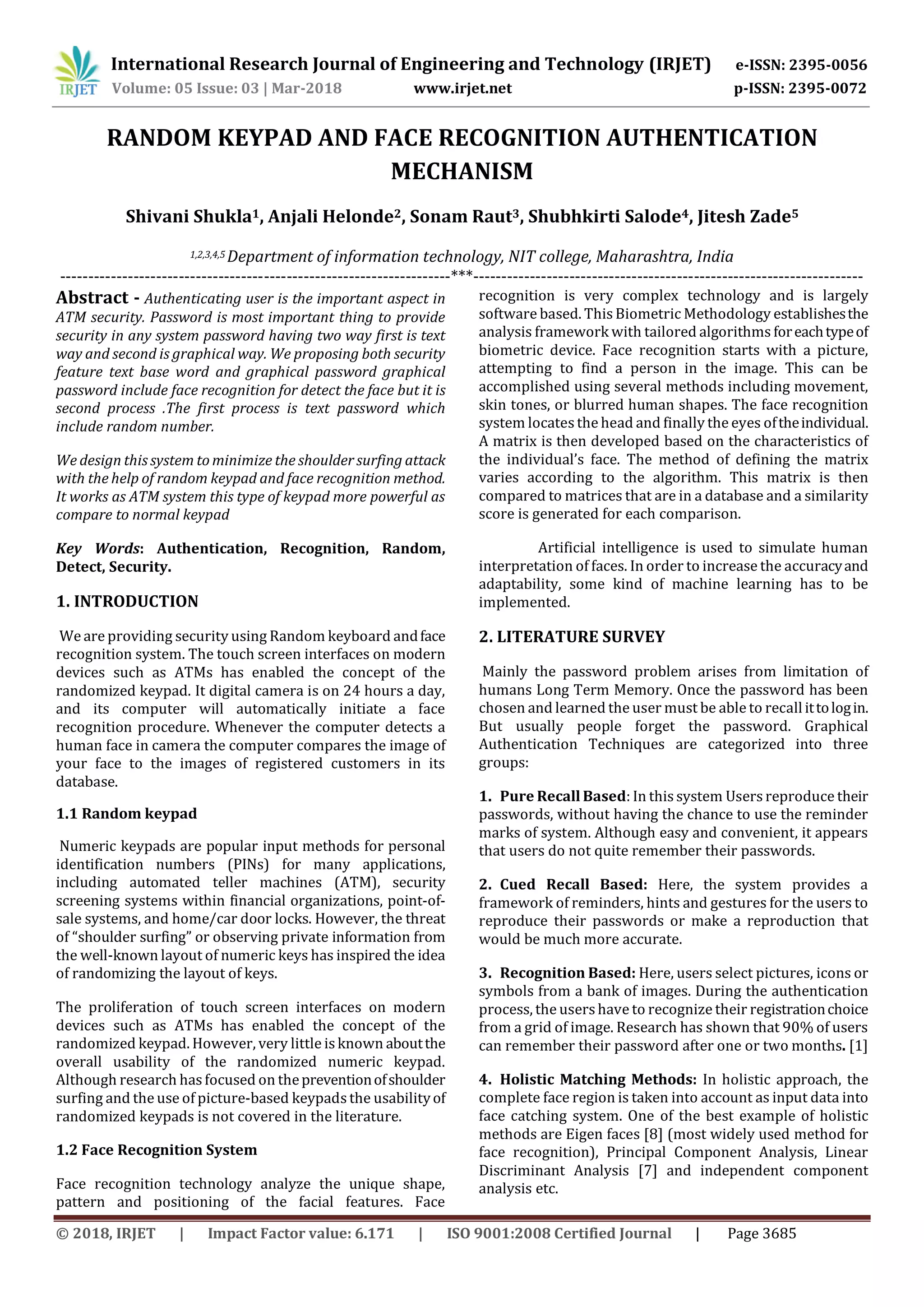 IRJET- Random Keypad and Face Recognition Authentication Mechanism ...