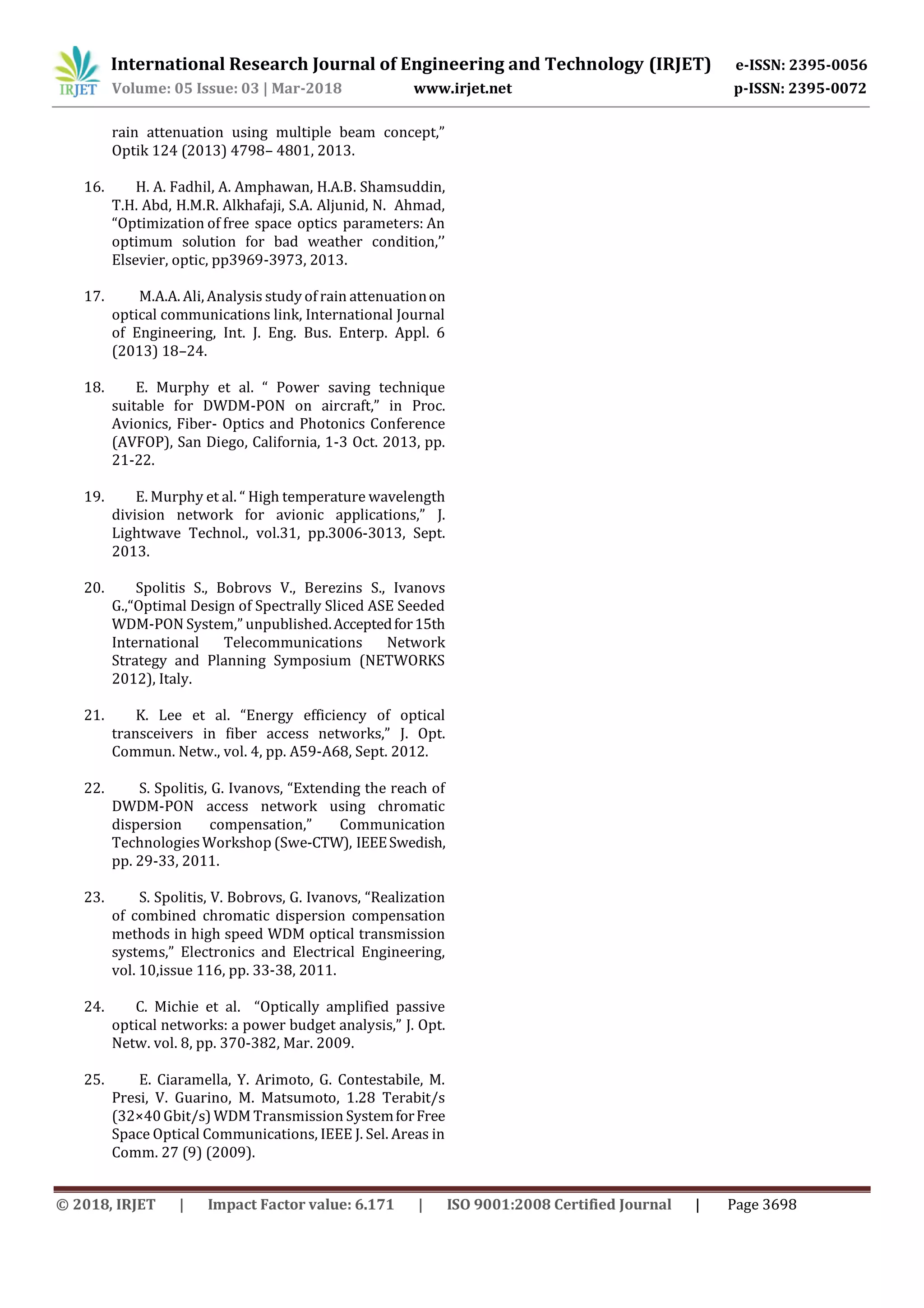 IRJET- Design & Performance Analysis of MIMO-FSO Communication System Based on Four channel ...