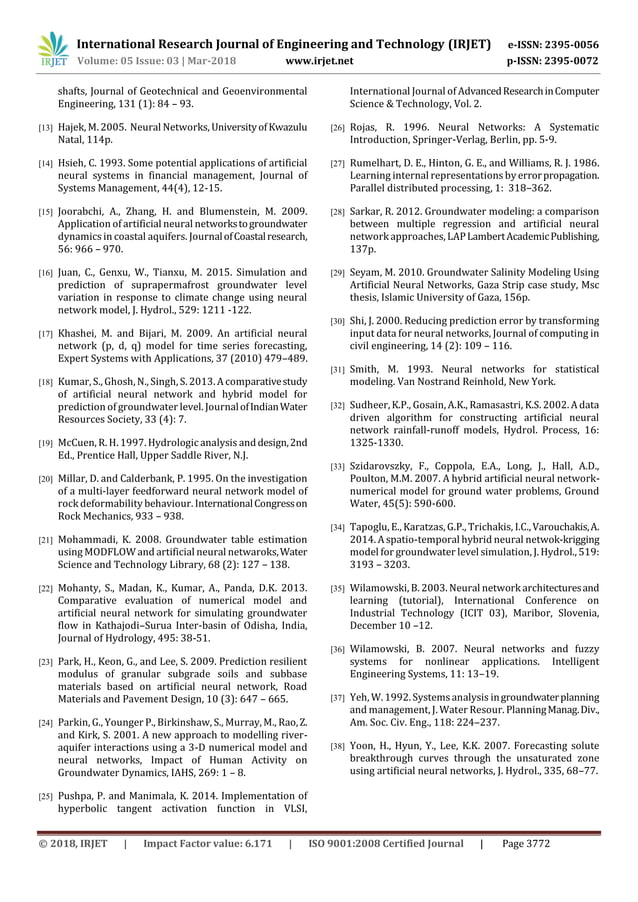 IRJET- Overview of Artificial Neural Networks Applications in Groundwater Studies | PDF