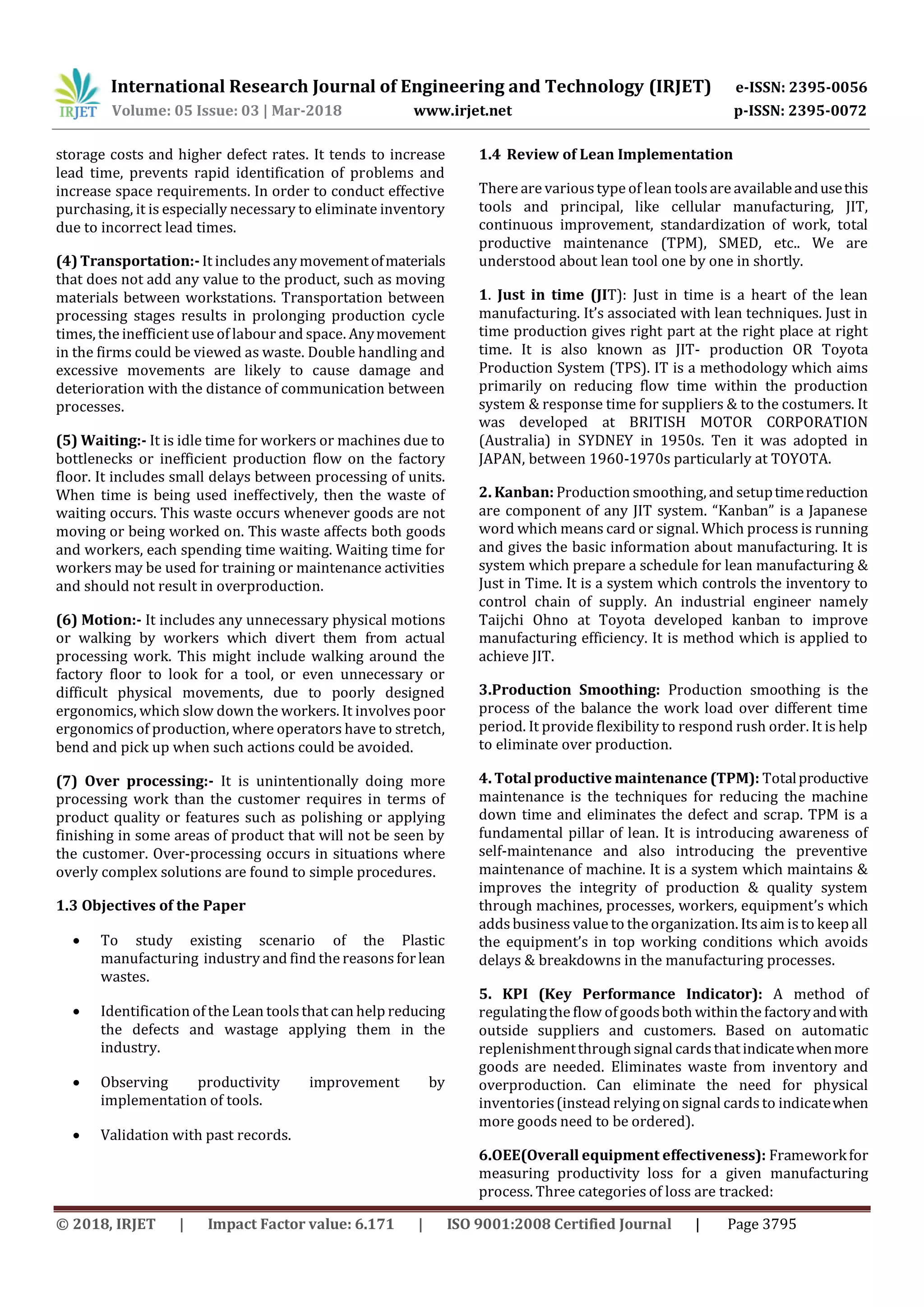 IRJET- Productivity Improvement by Implementing Lean Manufacturing Tools in Manufacturing ...