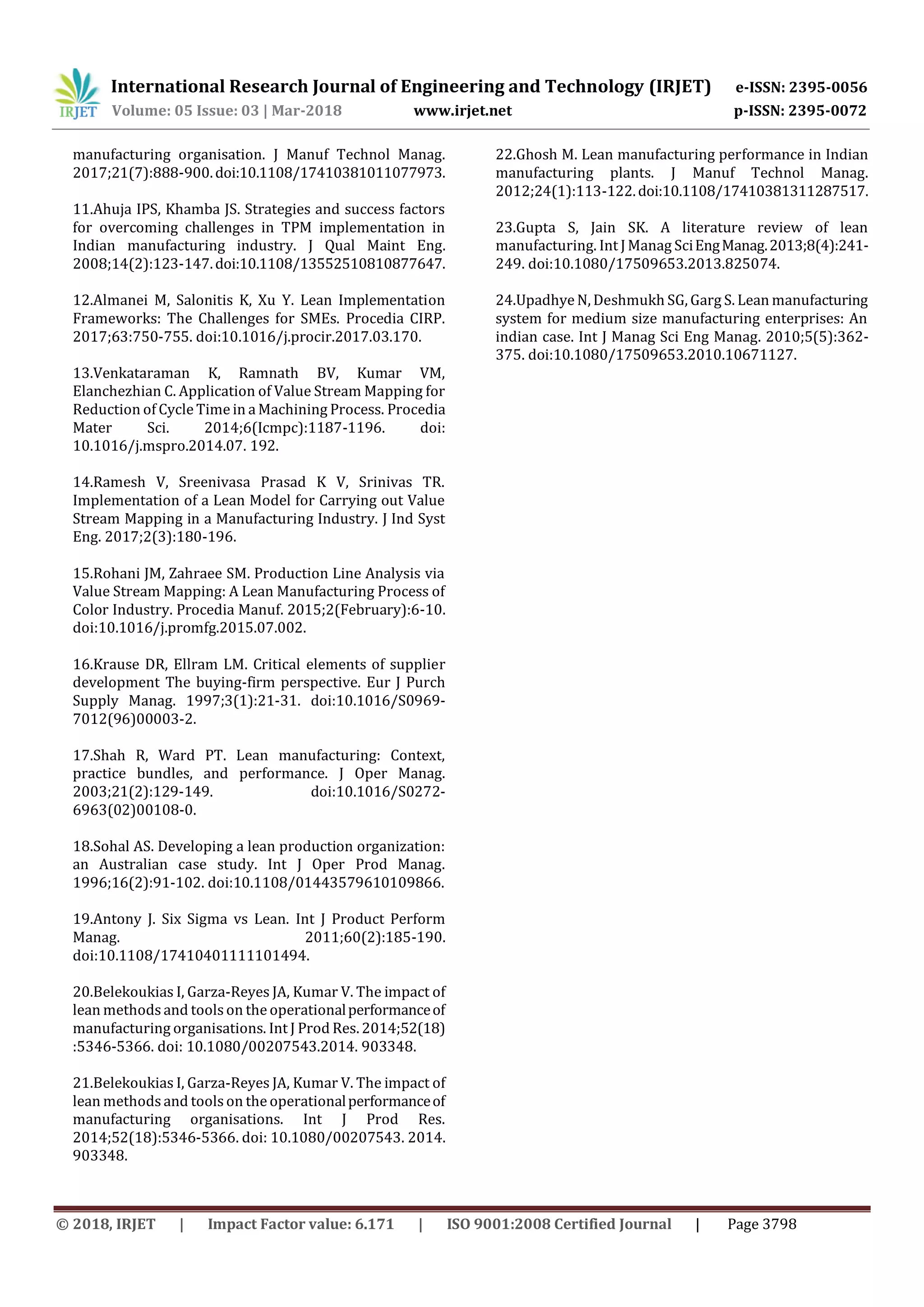 IRJET- Productivity Improvement by Implementing Lean Manufacturing Tools in Manufacturing ...