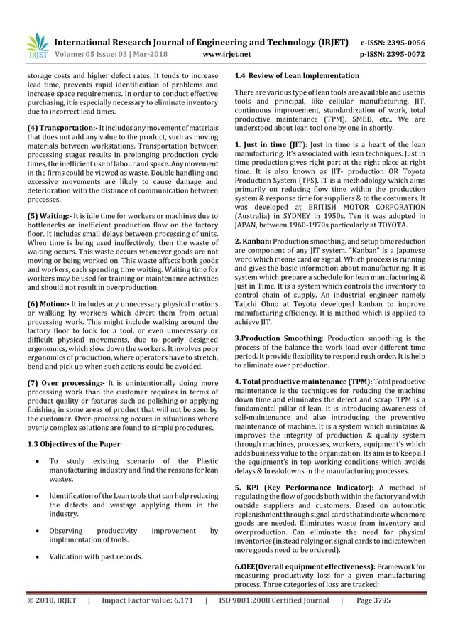 IRJET- Productivity Improvement by Implementing Lean Manufacturing Tools in Manufacturing ...