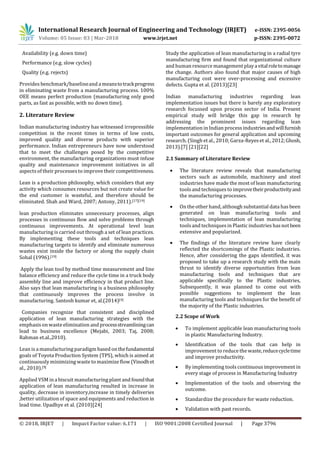 IRJET- Productivity Improvement by Implementing Lean Manufacturing Tools in Manufacturing ...