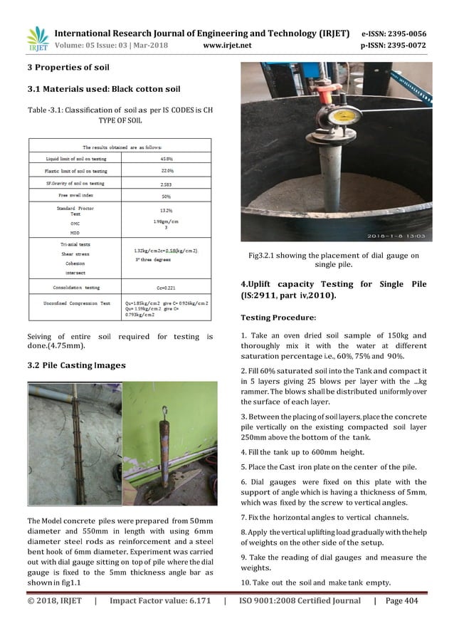 Uplift Capacity of Single Pile Under Vertical Loading in Black Cotton ...