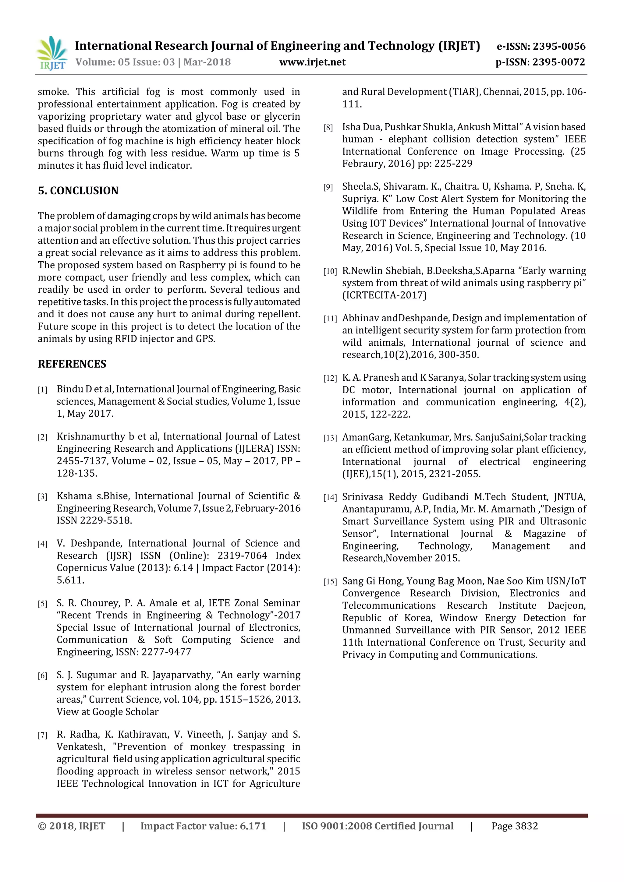 IRJET- A Smart Farmland using Raspberry Pi Crop Prevention and Animal ...