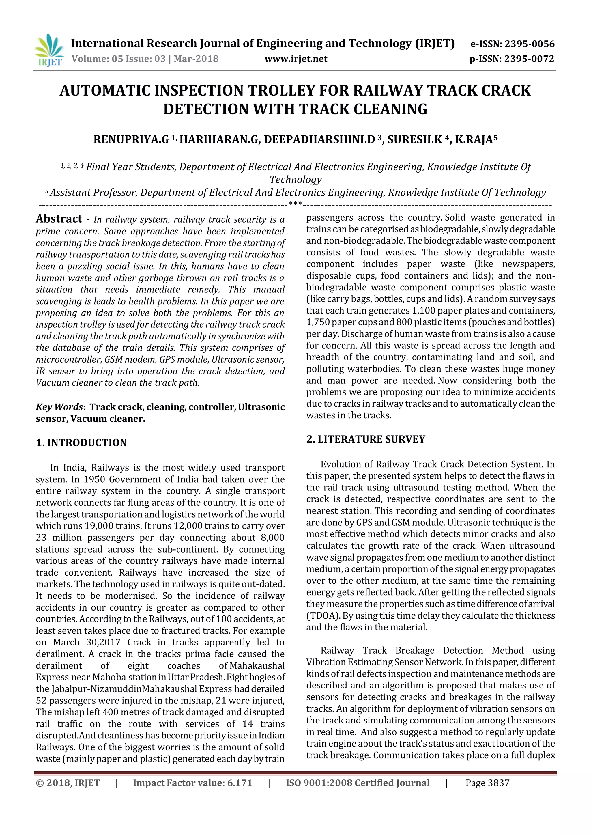 IRJET- Automatic Inspection Trolley for Railway Track Crack Detection ...
