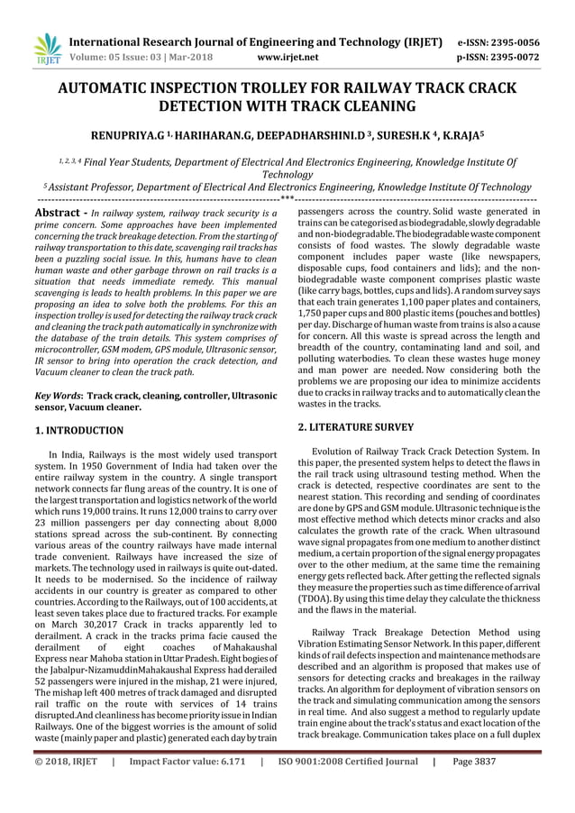 IRJET- Automatic Inspection Trolley for Railway Track Crack Detection ...
