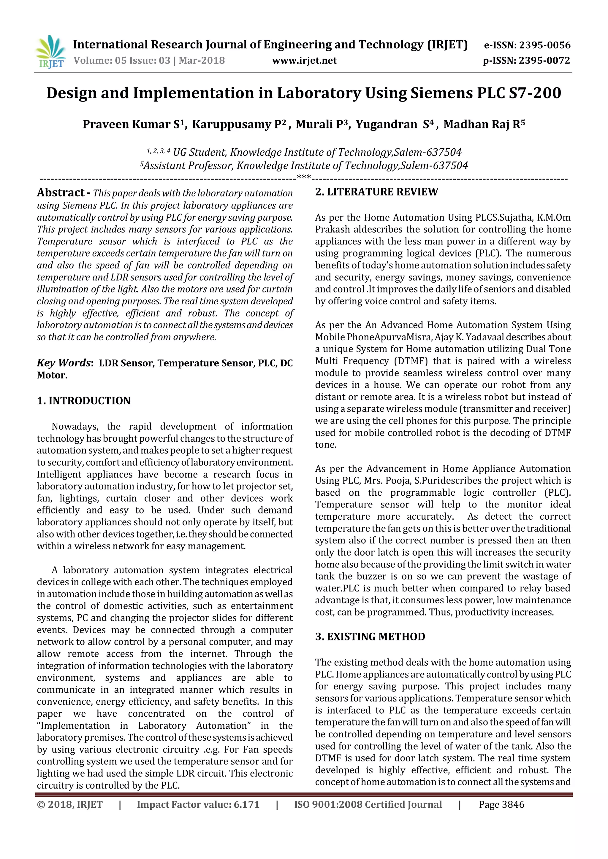 IRJET- Design and Implementation in Laboratory using Siemens PLC S7-200 | PDF