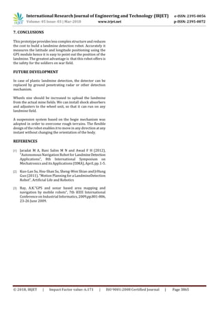 IRJET- Multi Utility Landmine Detecting Robotic Vehicle | PDF