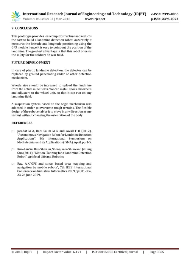 IRJET- Multi Utility Landmine Detecting Robotic Vehicle | PDF