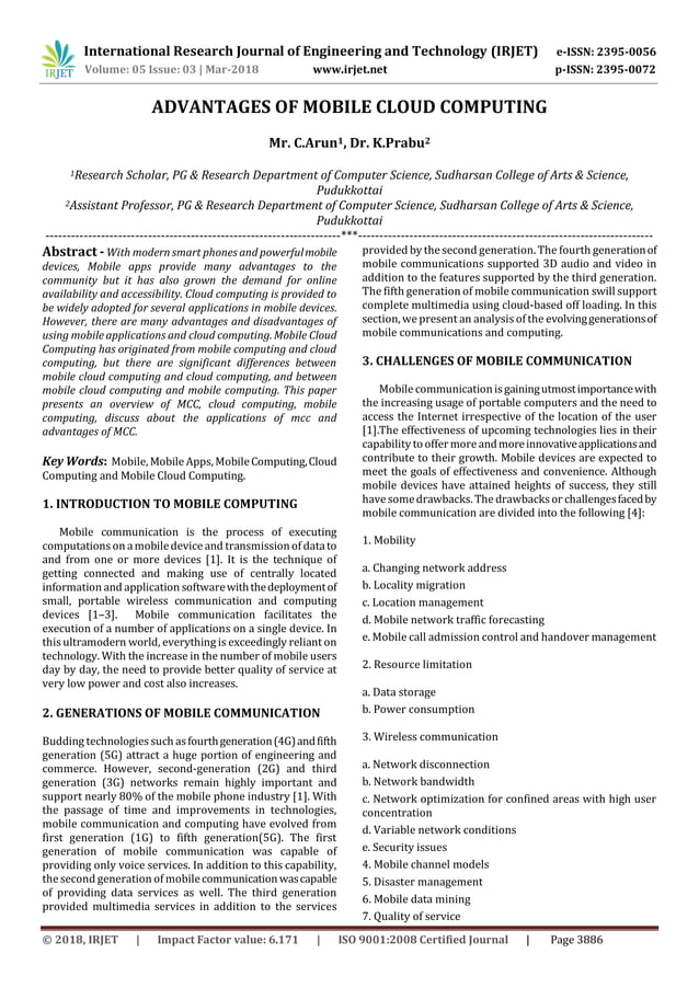IRJET- Advantages of Mobile Cloud Computing | PDF