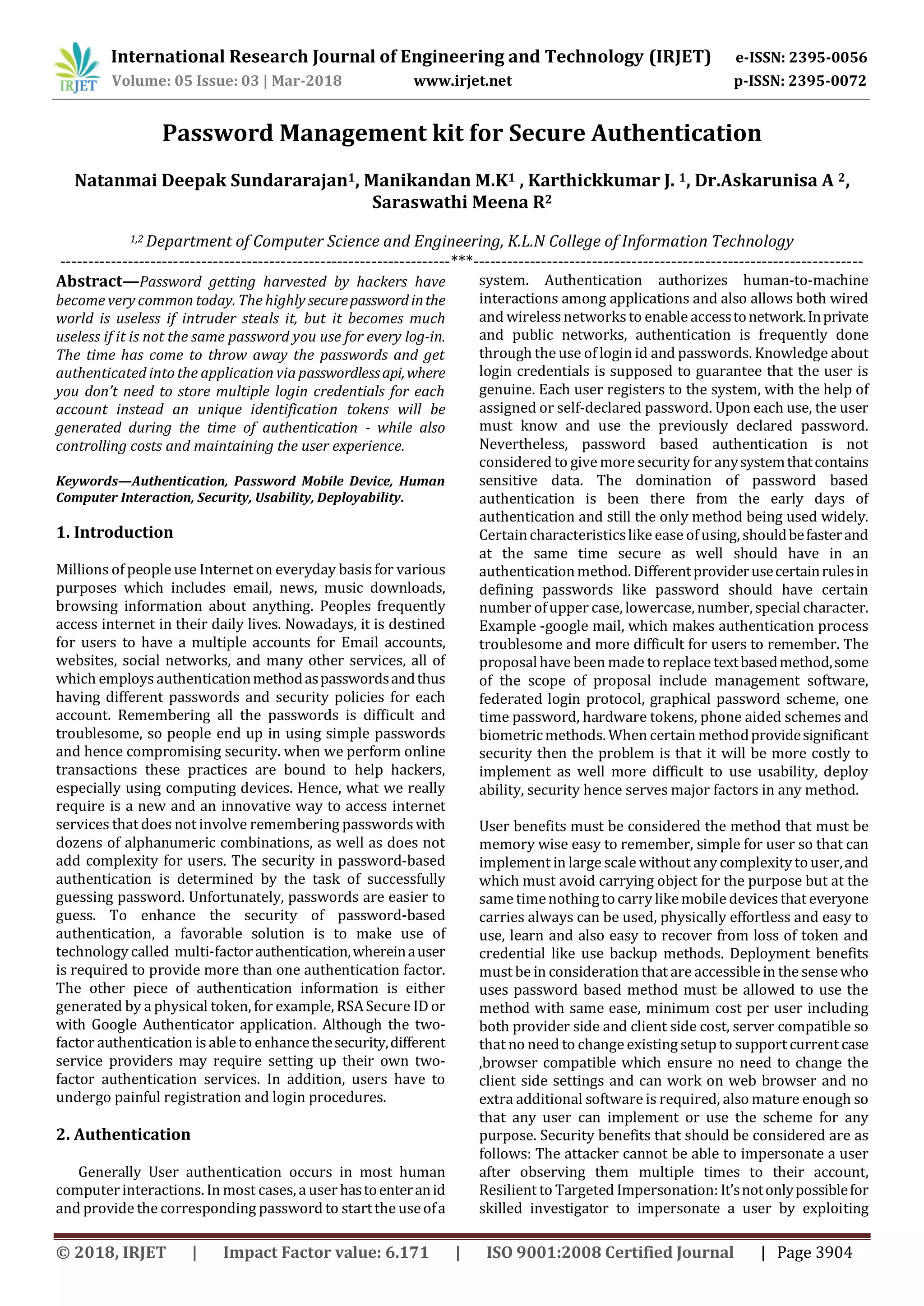 IRJET- Password Management Kit for Secure Authentication | PDF