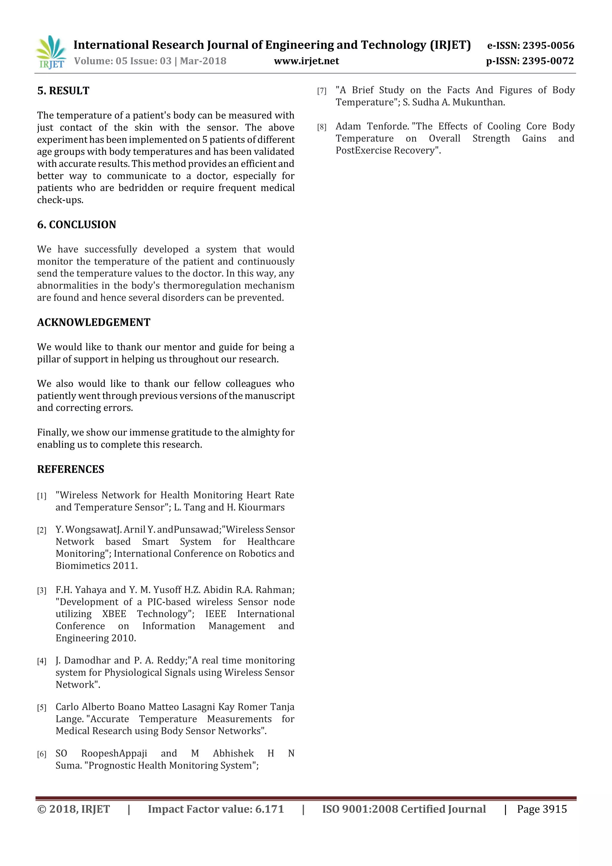IRJET- Iot Based Measurement of Body Temperature using Max30205 | PDF
